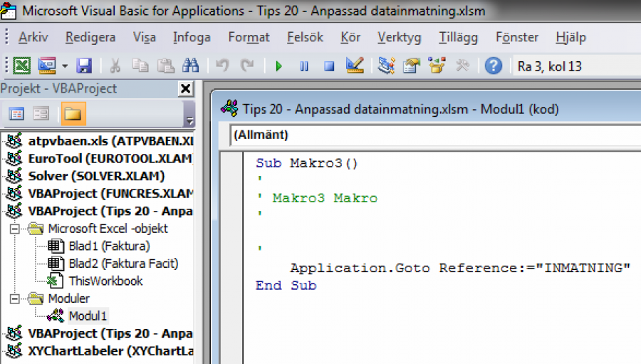 Anpassad datainmatning - Excelbrevet